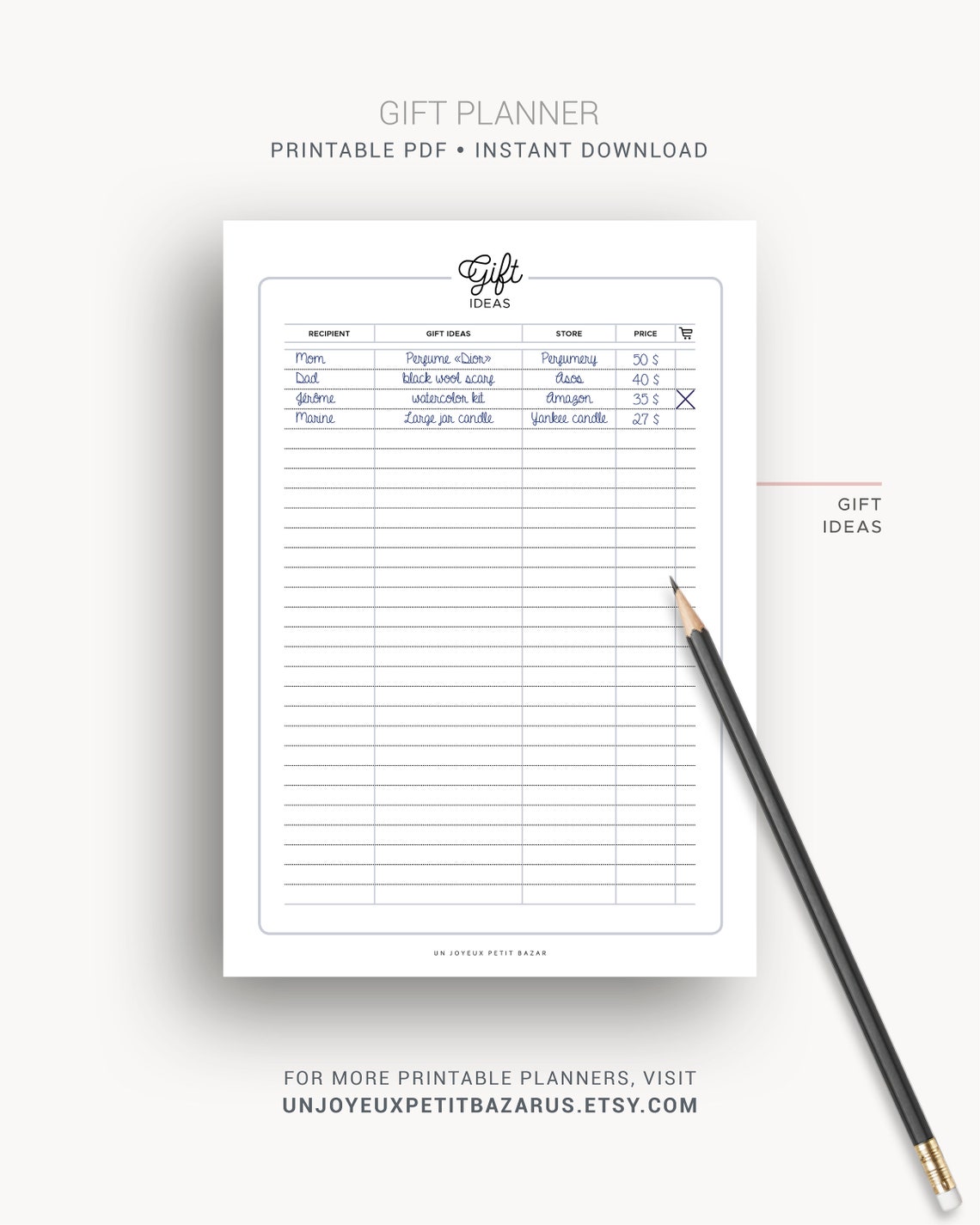 GIFT PLANNER, Printable Inserts, Gift Ideas, Gift List, Organization ...