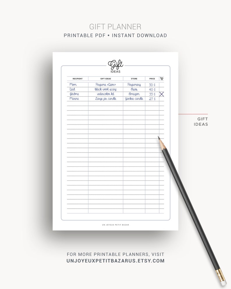 GIFT PLANNER, Printable Inserts, Gift Ideas, Gift List, Organization ...
