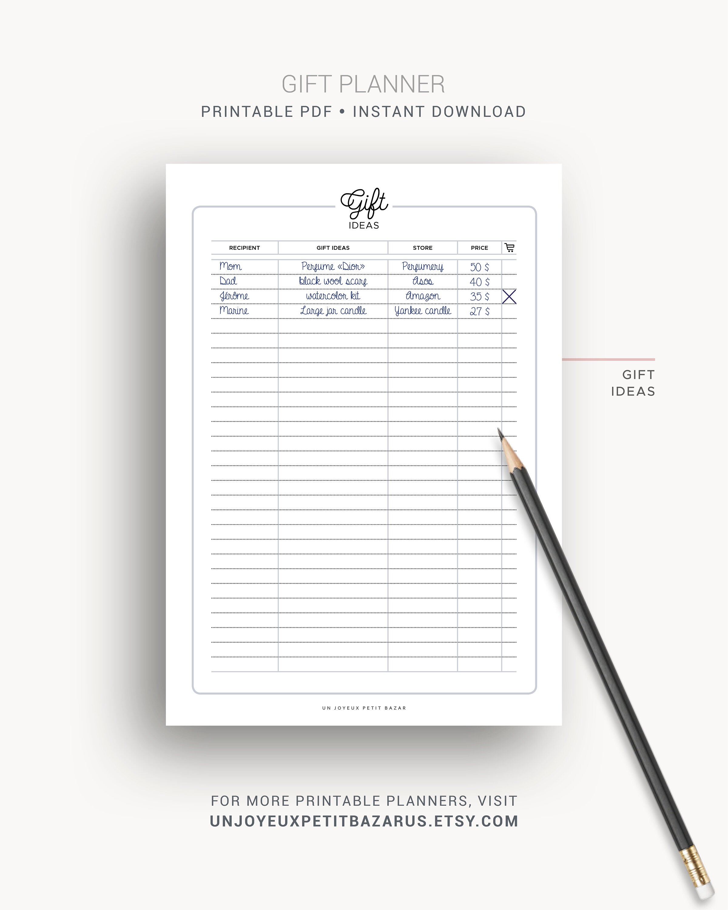 GIFT PLANNER, Printable Inserts, Gift Ideas, Gift List, Organization ...