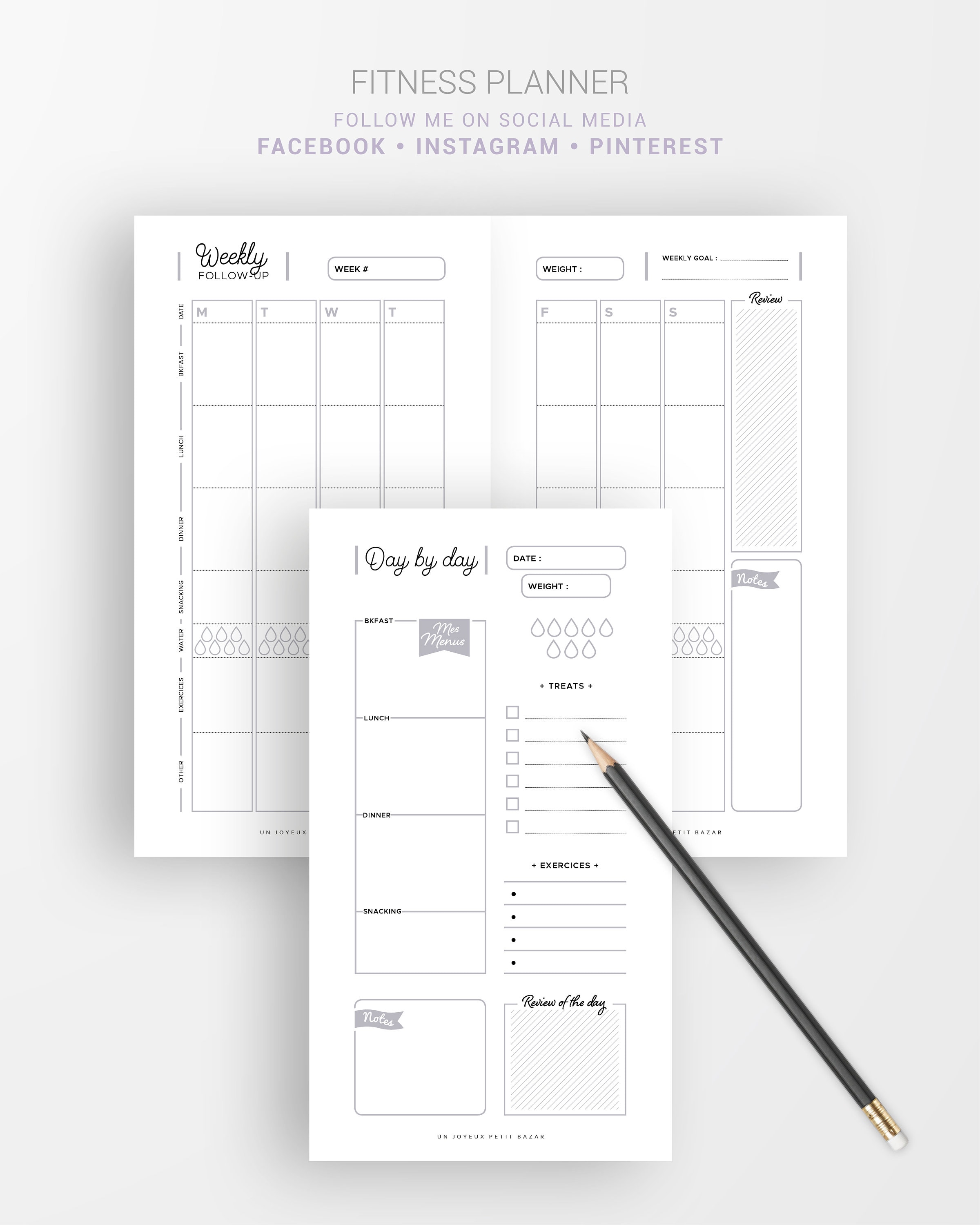 FITNESS PLANNER Printable, Fitness Goals, Food Diary, Fitness Challenge ...