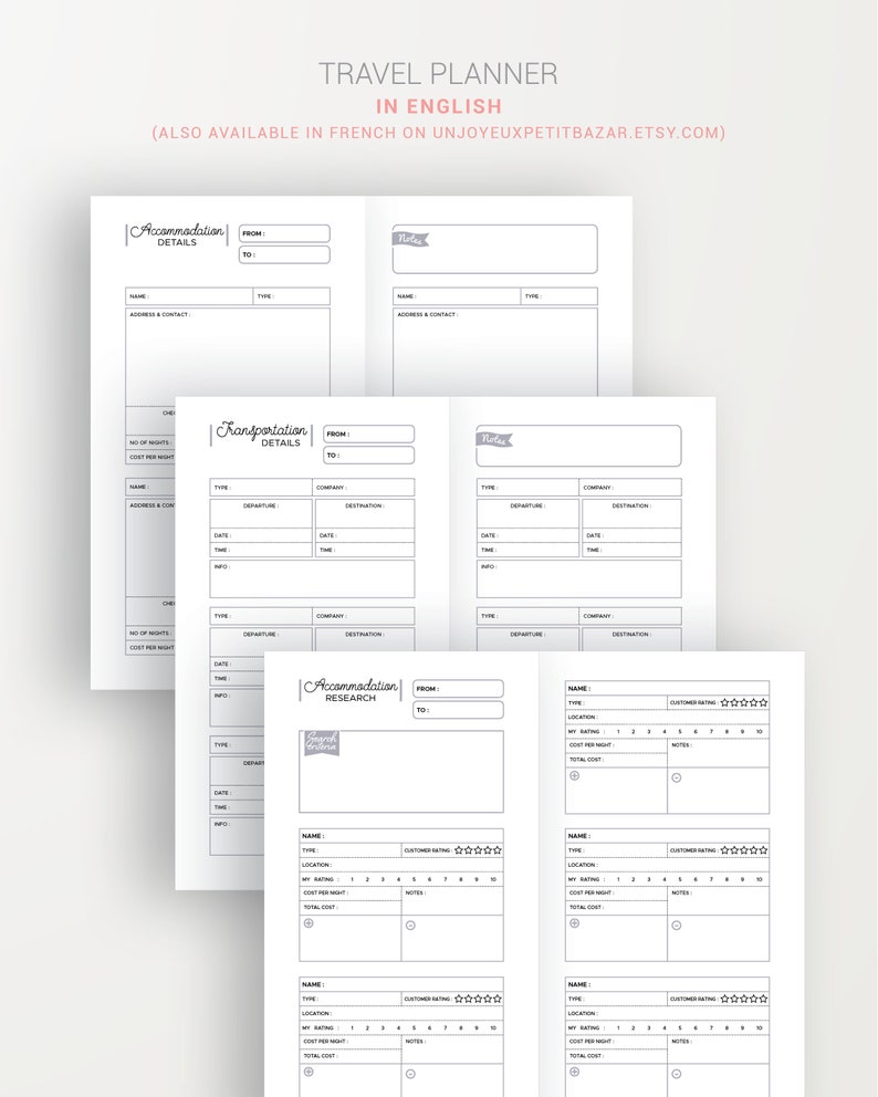 TRAVEL PLANNER Printable vacation planner kit travel | Etsy