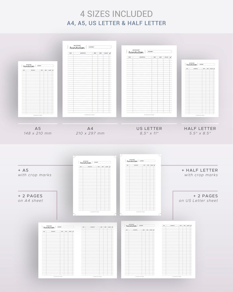 ACCOUNT TRANSACTION Printable Income & Expense Tracker - Etsy
