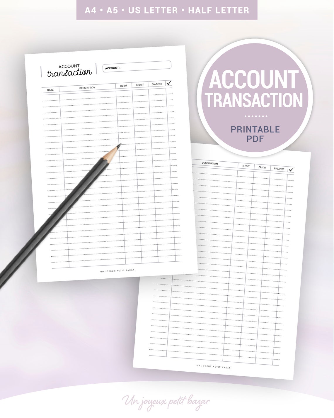 ACCOUNT TRANSACTION Printable Income & Expense Tracker - Etsy