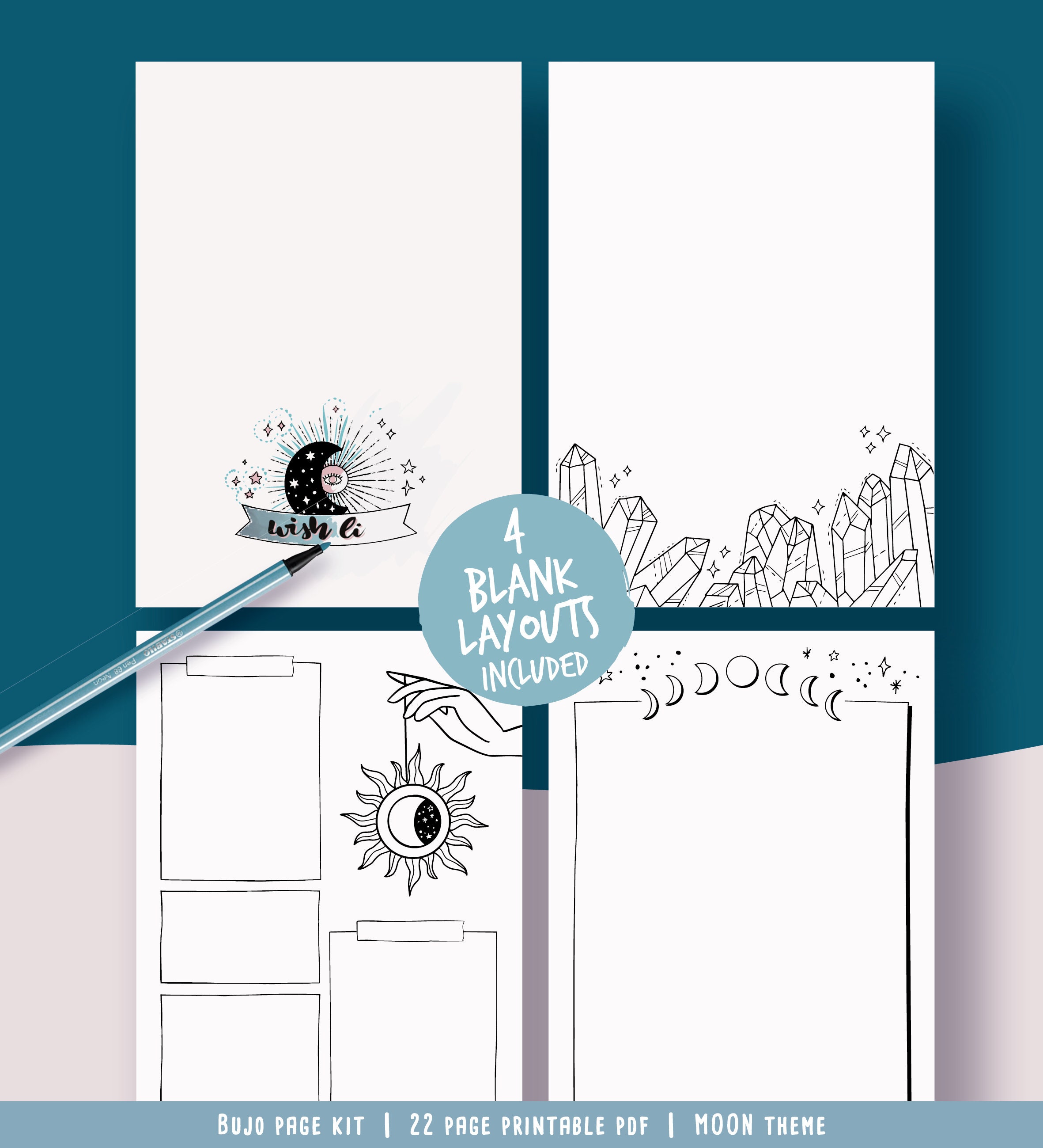 Printable Pages for Illustrated Planner Coloring Moon Theme - Etsy