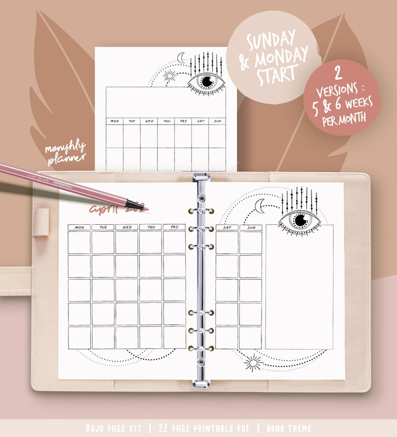 Printable Pages for Illustrated Planner, Coloring Boho Theme, Undated ...