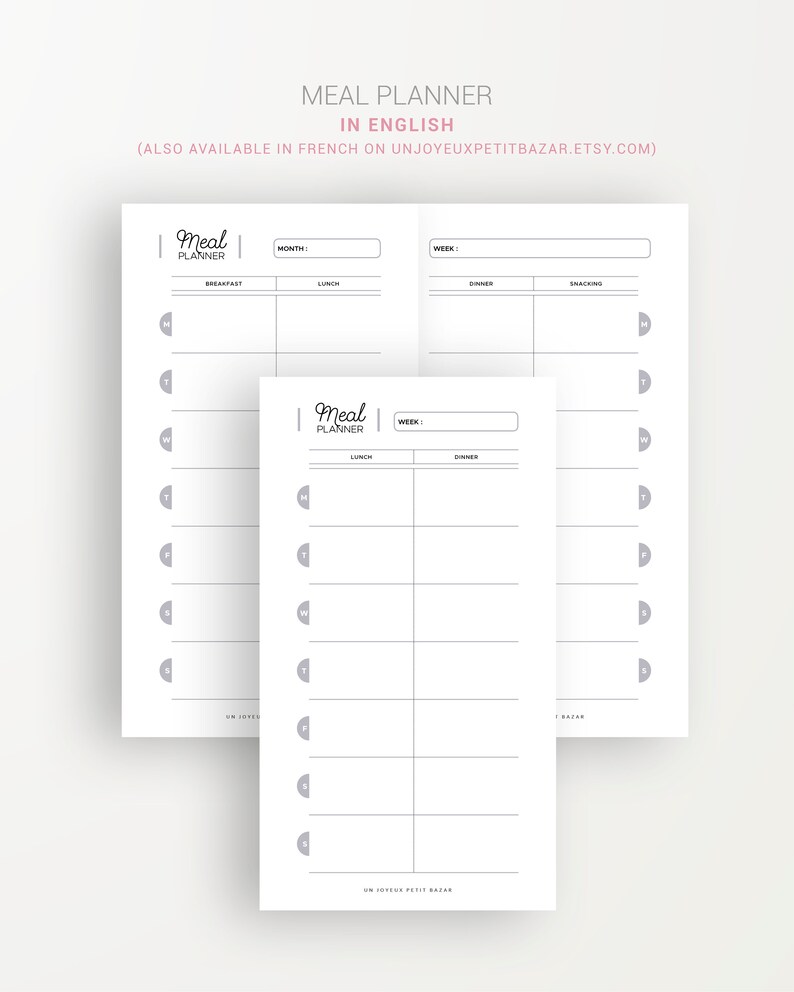 MEAL PLANNER Printable, Shopping List, Recipe Cards, Preparation of ...