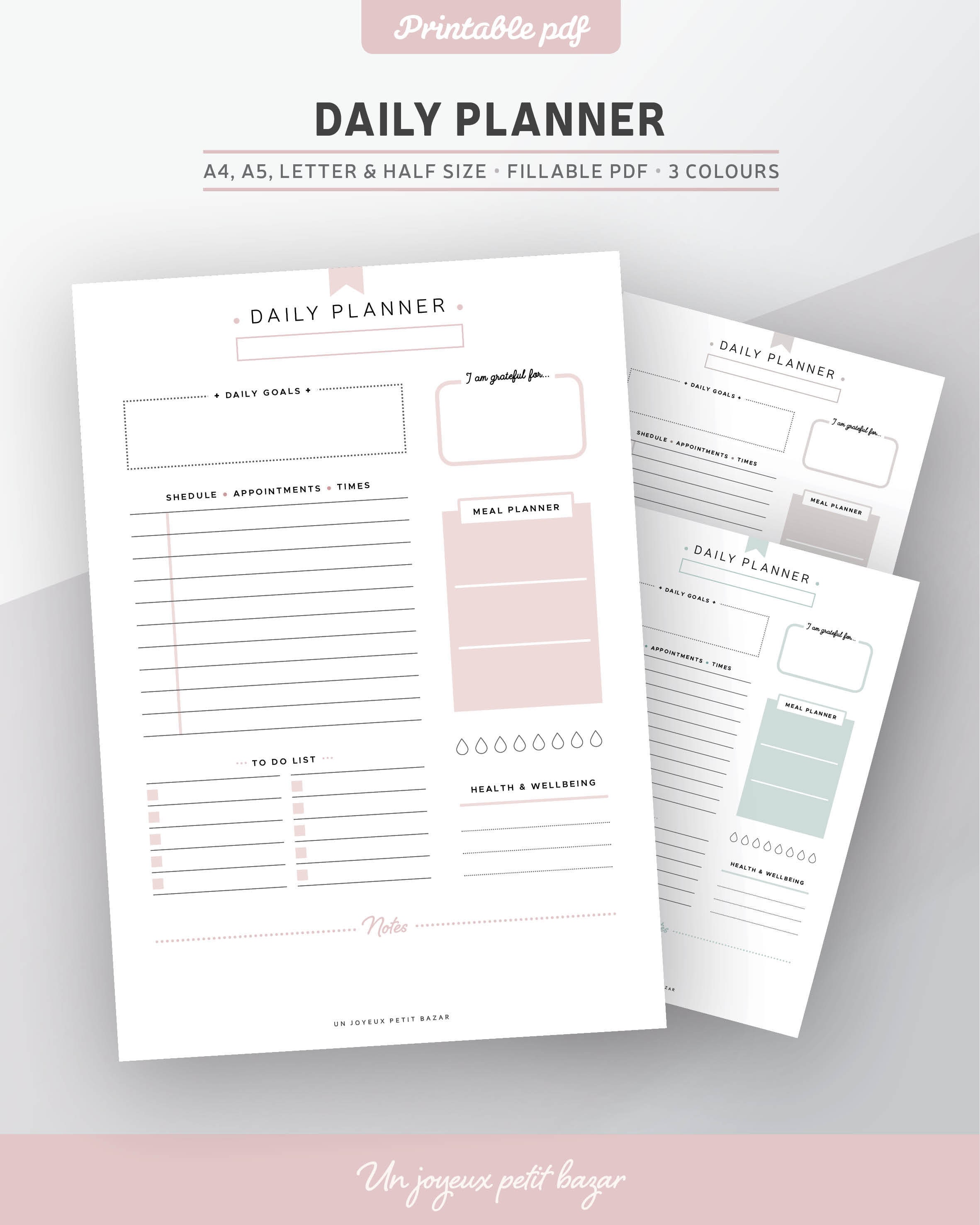 Daily Planner Page, Printable Fillable PDF Insert for Time Management ...