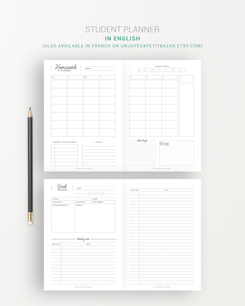 STUDENT PLANNER / Printable / Homework Planner, School, Lesson Planner ...