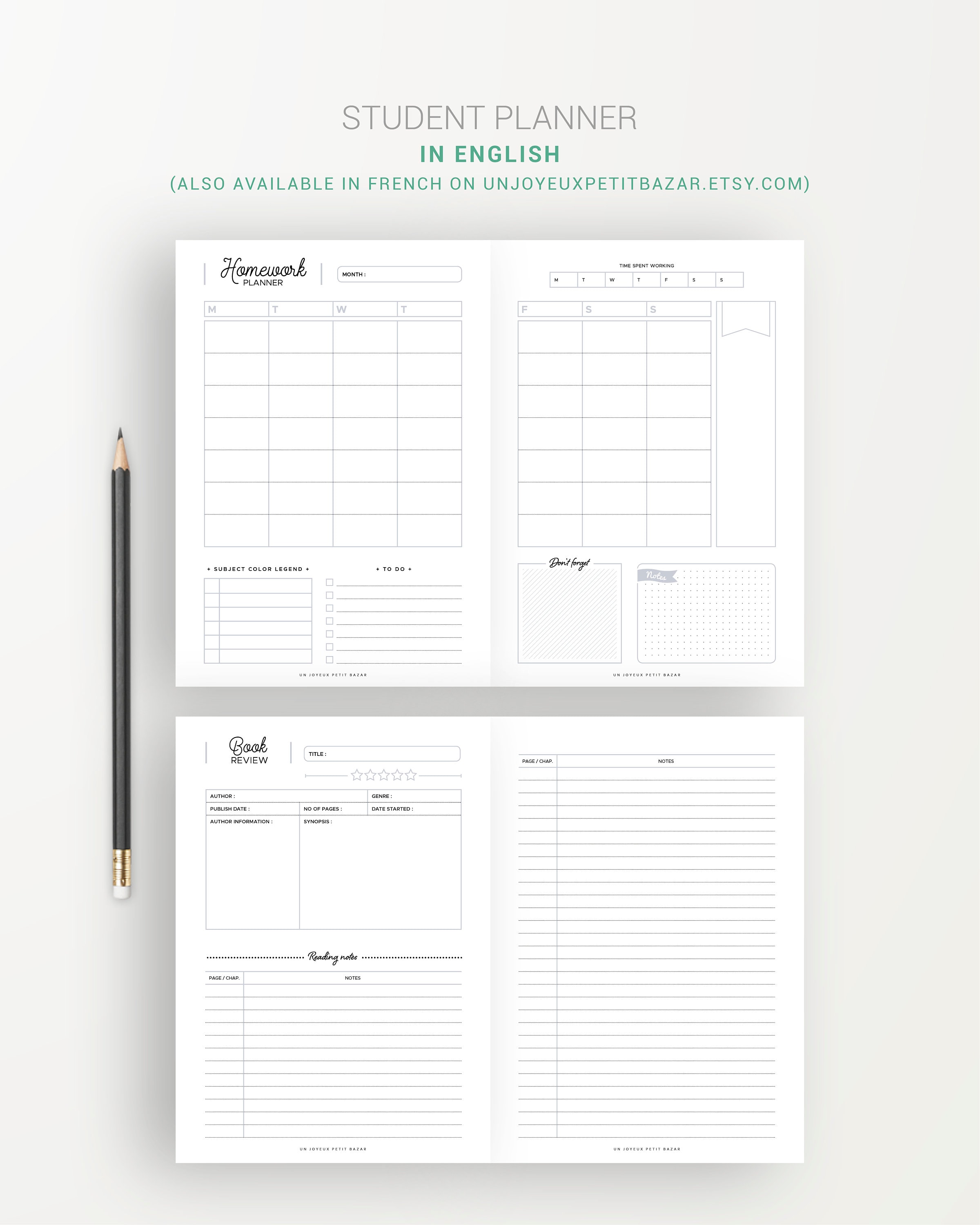 STUDENT PLANNER / Printable / Homework Planner, School, Lesson Planner ...