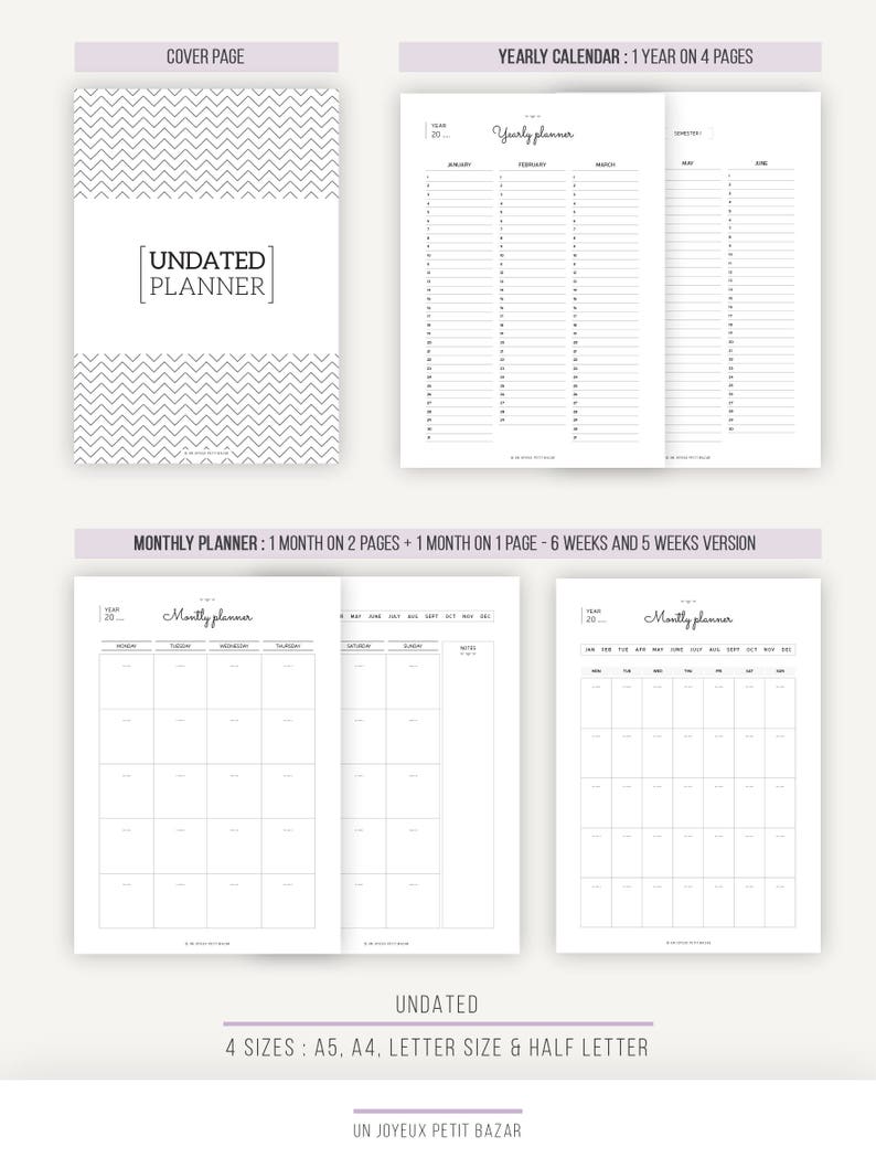UNDATED PLANNER SET Instant Download Yearly, Monthly, Weekly, Daily ...
