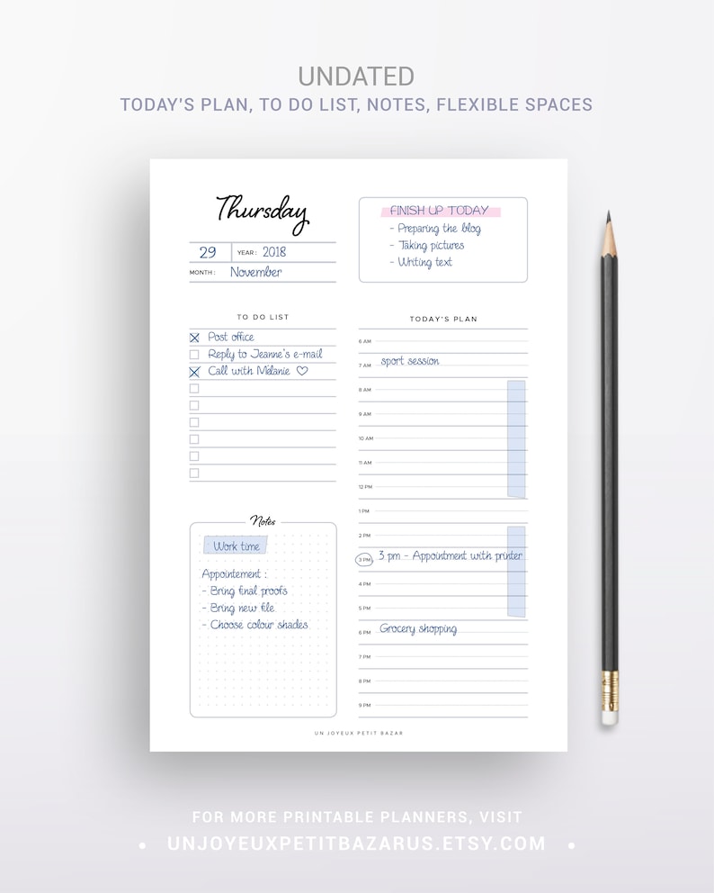 DAILY PLAN, Undated Daily Planner, Daily Diary, Printable Planner, 366 ...