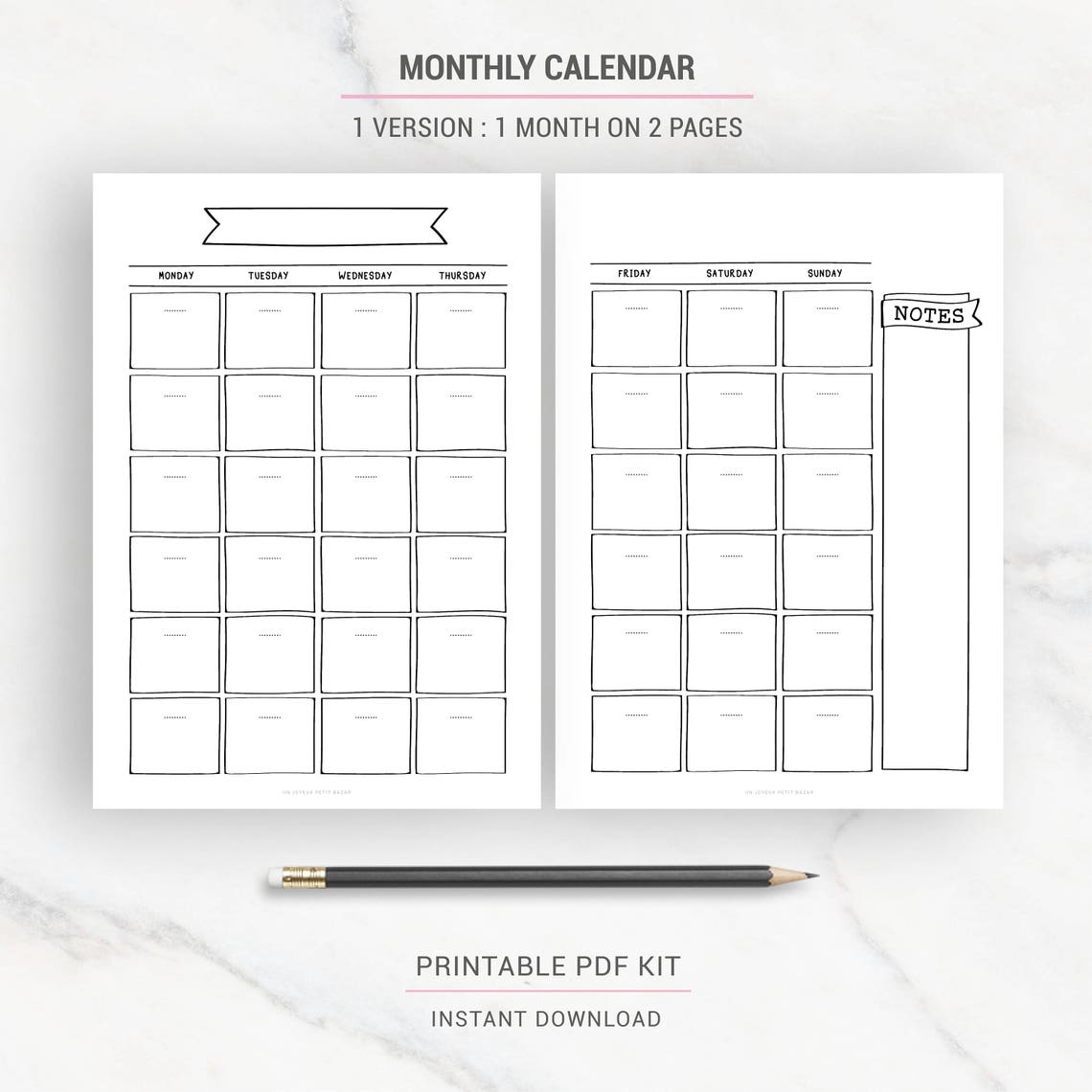 Illustrated Printable Pages for Planner Undated Monthly - Etsy