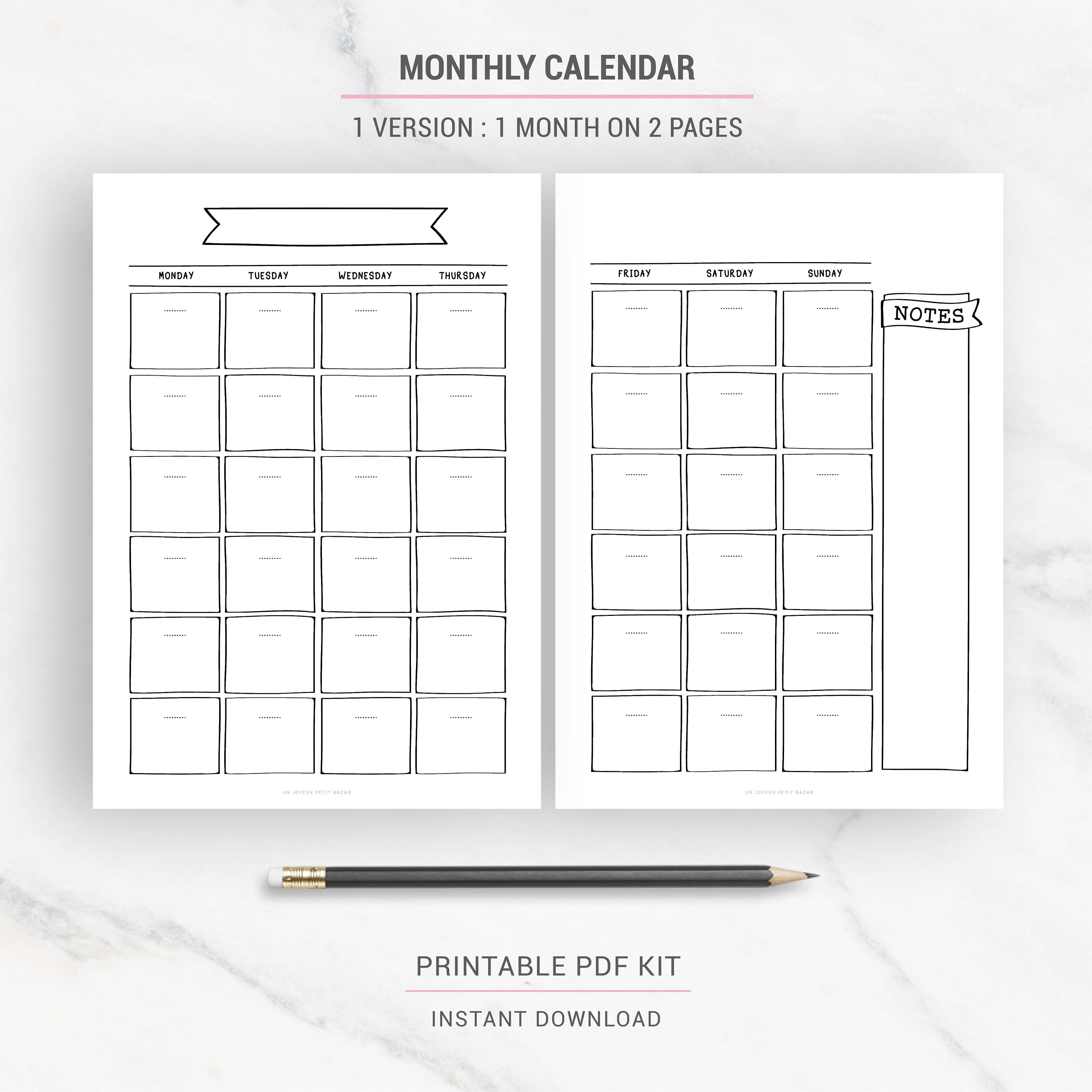Illustrated Printable Pages for Planner, Undated Monthly Calendar ...