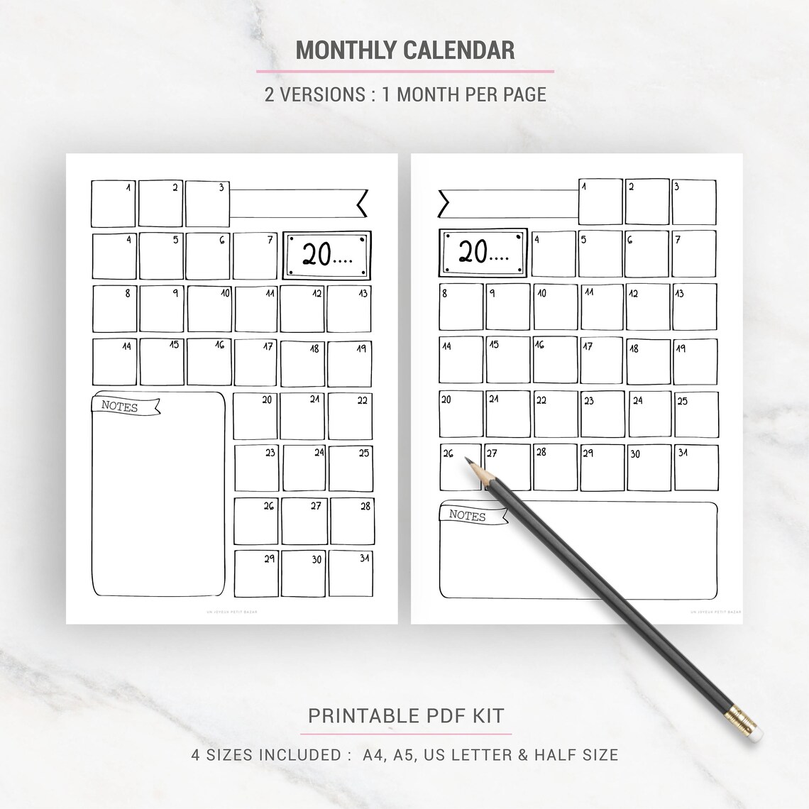 Illustrated Printable Pages for Planner Undated Monthly - Etsy