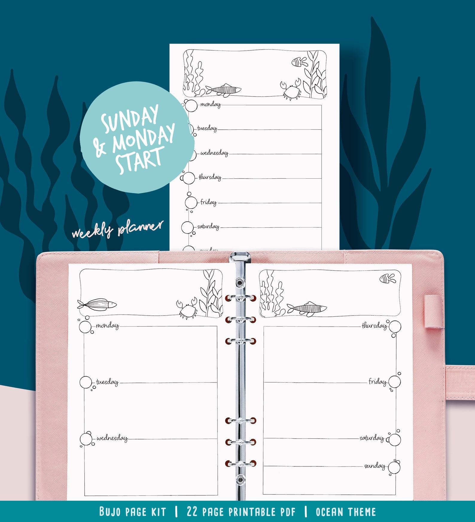 Printable Pages for Illustrated Planner, Coloring Marine Theme, Undated ...