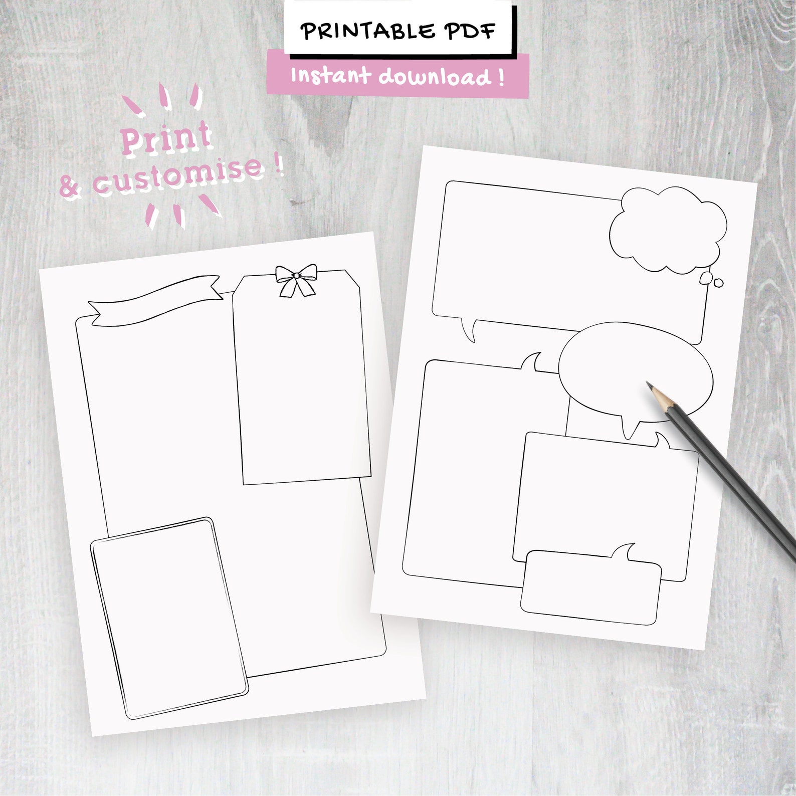 Illustrated Printable Pages, Page Templates for Bullet, Dotted Grid and ...
