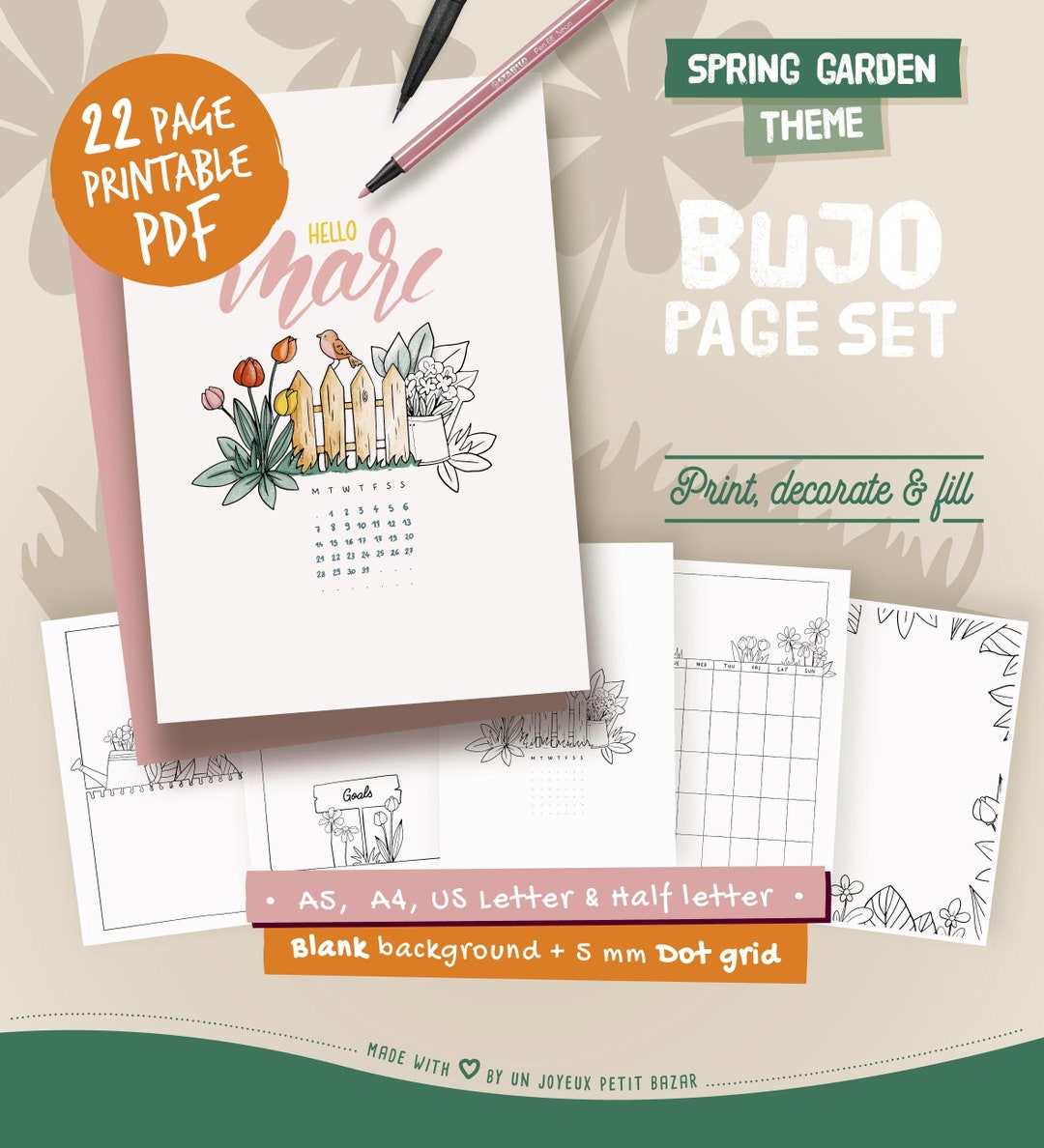 Printable Pages for Illustrated Planner, Coloring Spring Theme, Undated ...