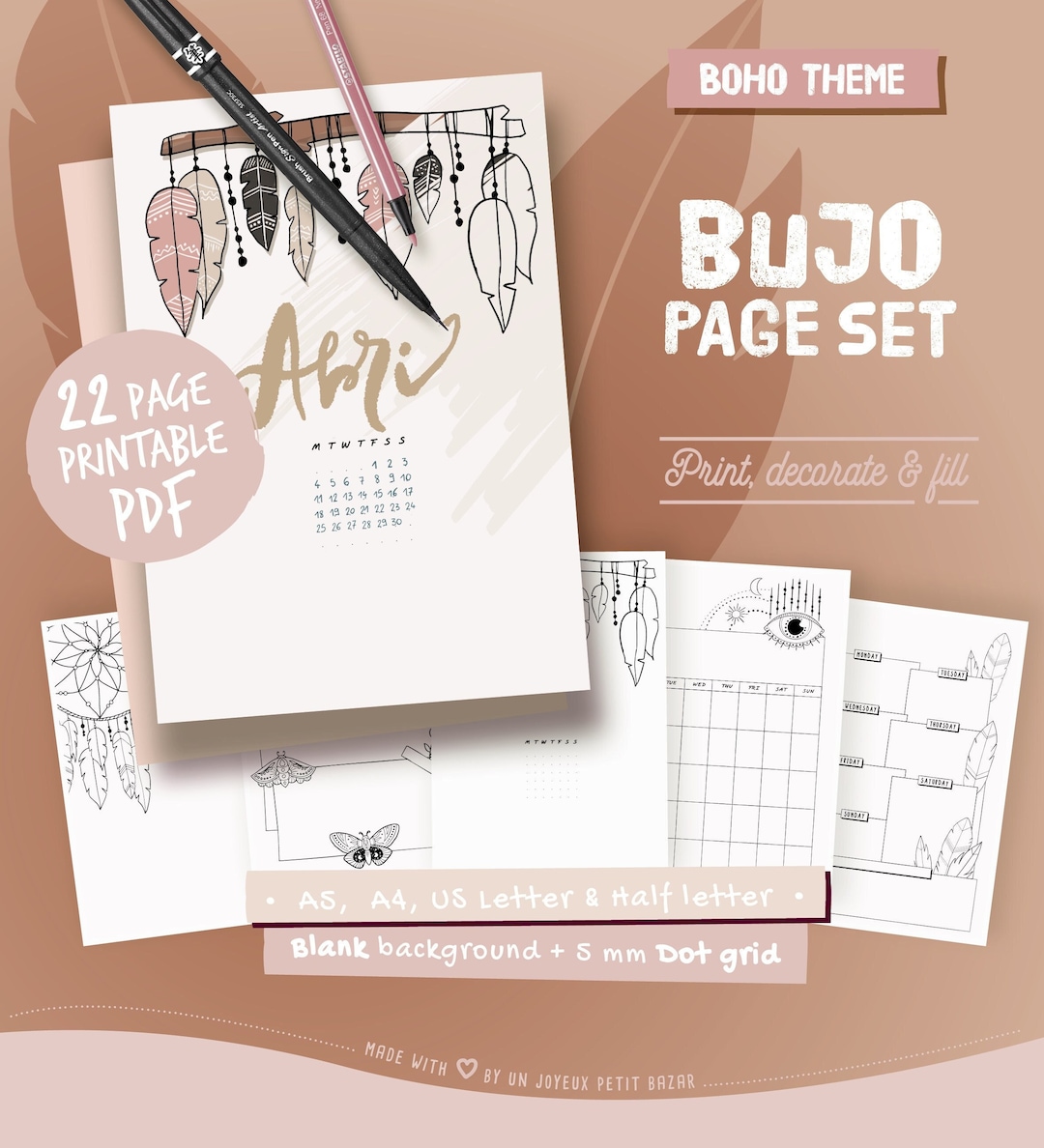 Printable Pages for Illustrated Planner, Coloring Boho Theme, Undated ...