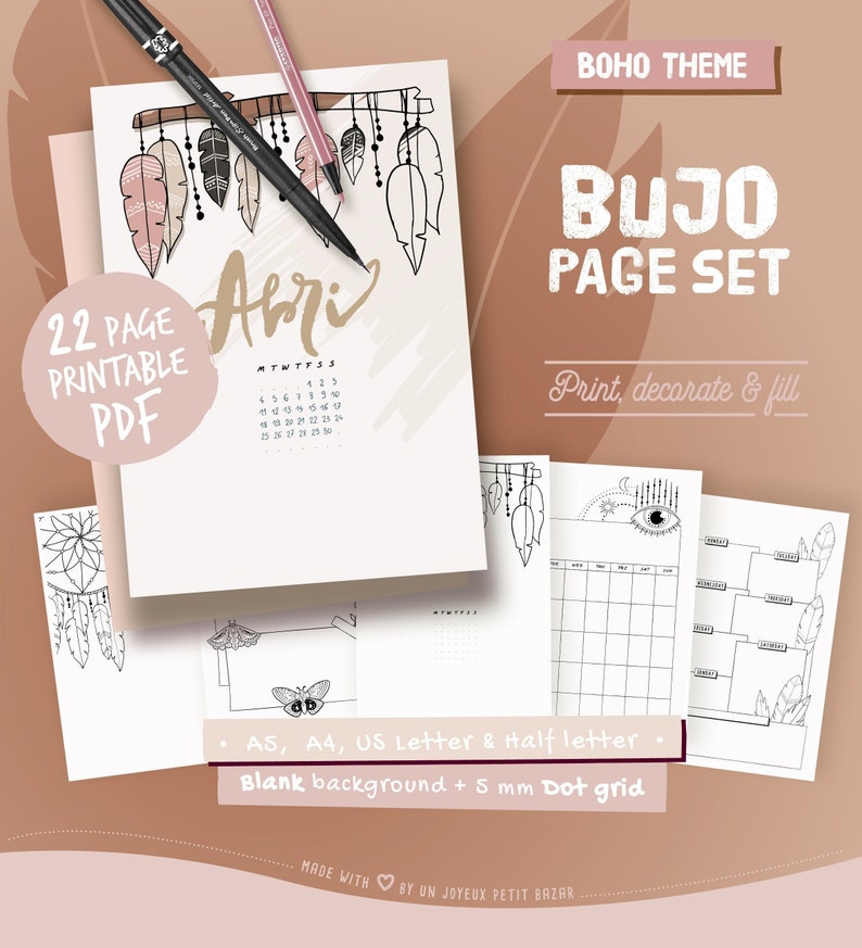 Printable Pages for Illustrated Planner, Coloring Boho Theme, Undated ...