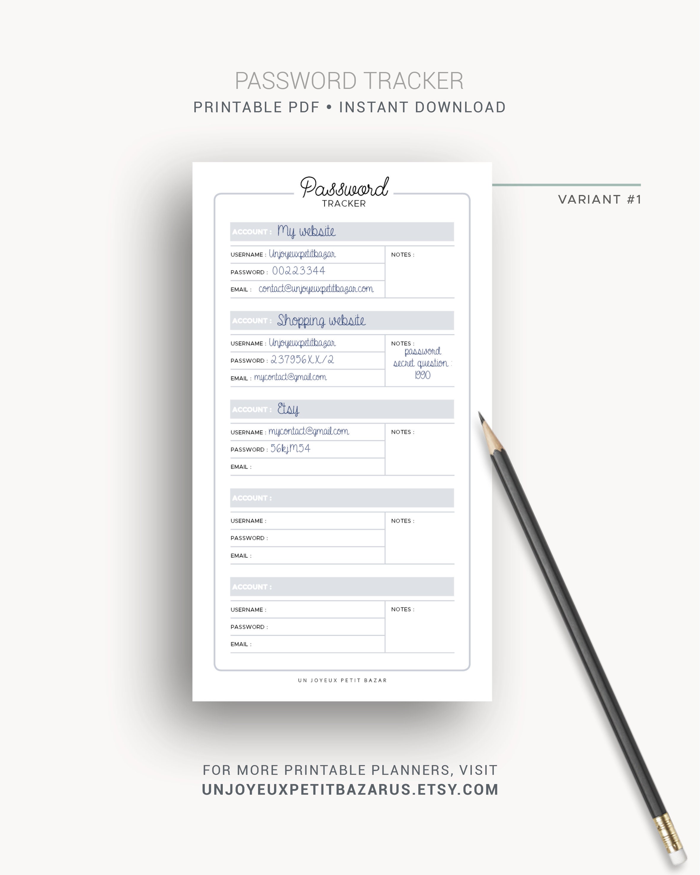 Password Tracker, Account Information Tracker, Pass Code Organizer ...