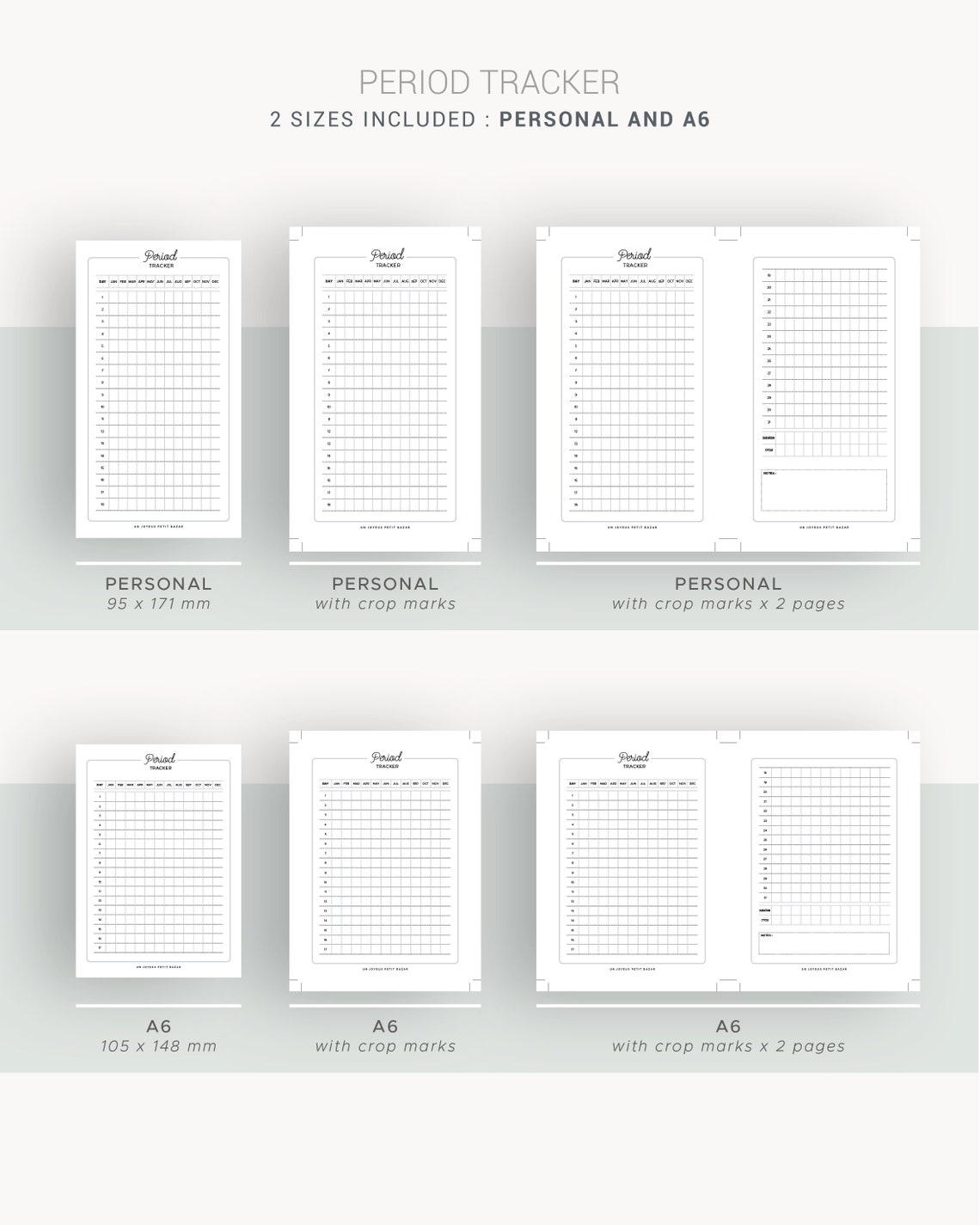 Period Tracker, Printable Planner Inserts for A6 and Personal Sizes ...