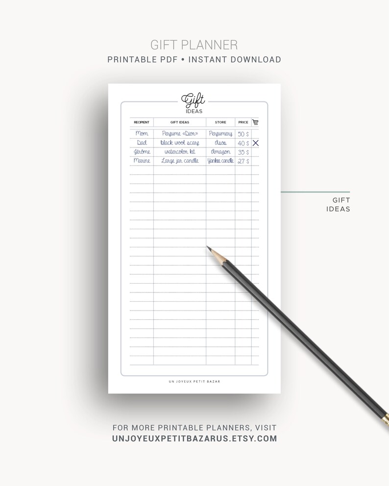 Gift Tracker, Christmas Gift Planner, Birthday Gift Ideas, Family Gift ...