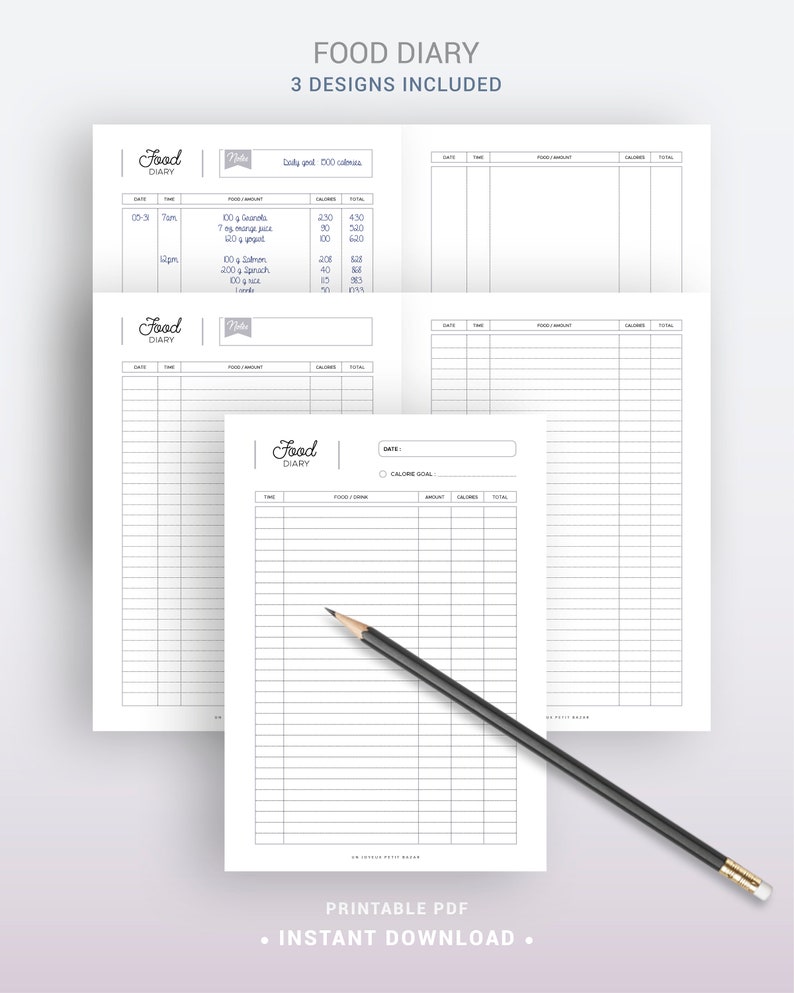 FOOD DIARY, Printable Food Journal, Weight Loss Journal, Calorie ...