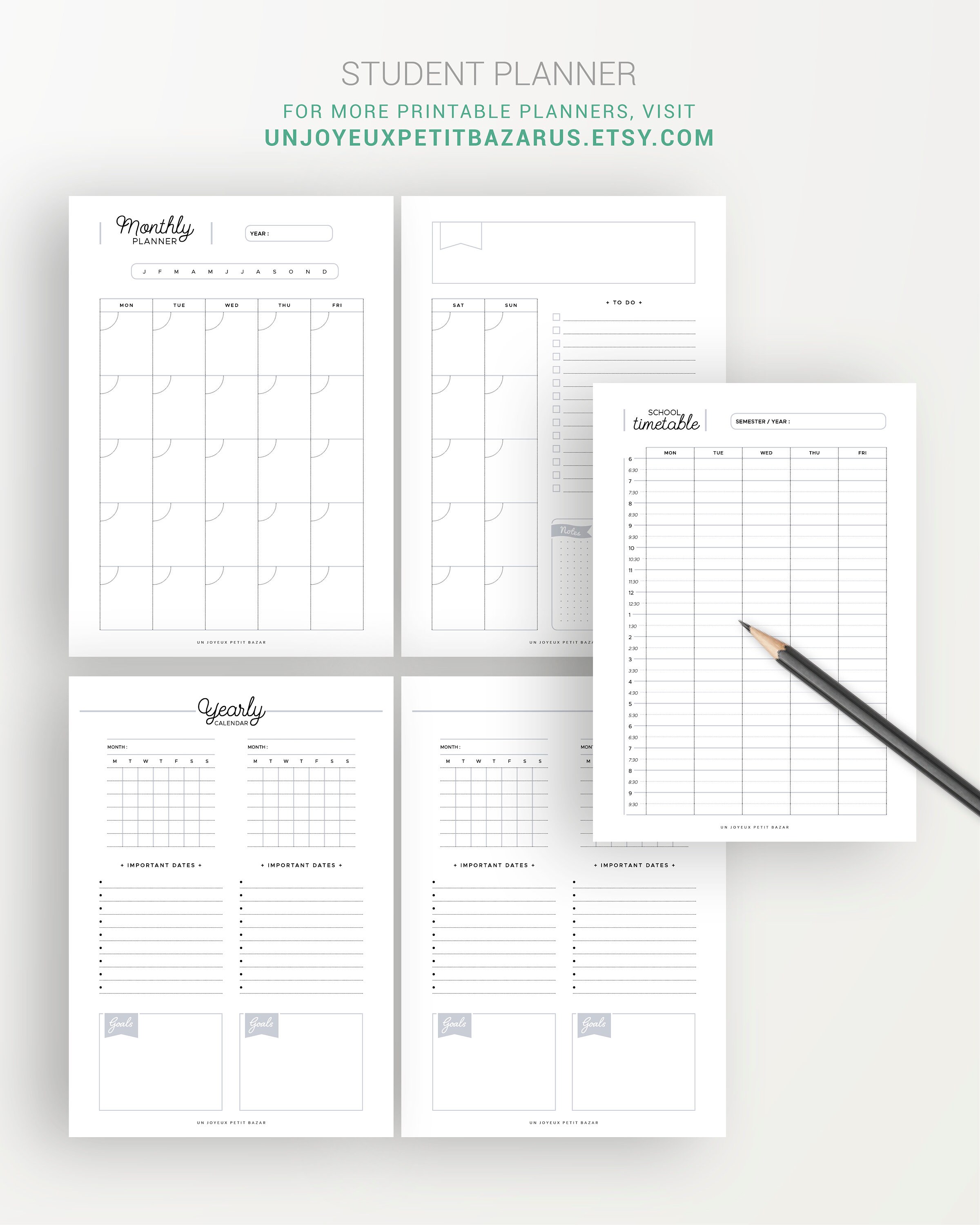 STUDENT PLANNER / Printable / Homework Planner, School, Lesson Planner ...