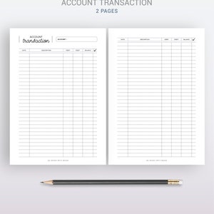 ACCOUNT TRANSACTION, Printable, Income & Expense Tracker, Budget ...