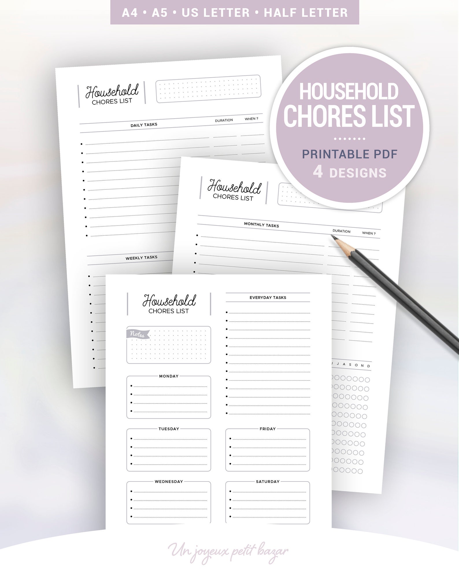 HOUSEHOLD CHORES LIST, Printable, Cleaning Checklist, Housekeeping ...