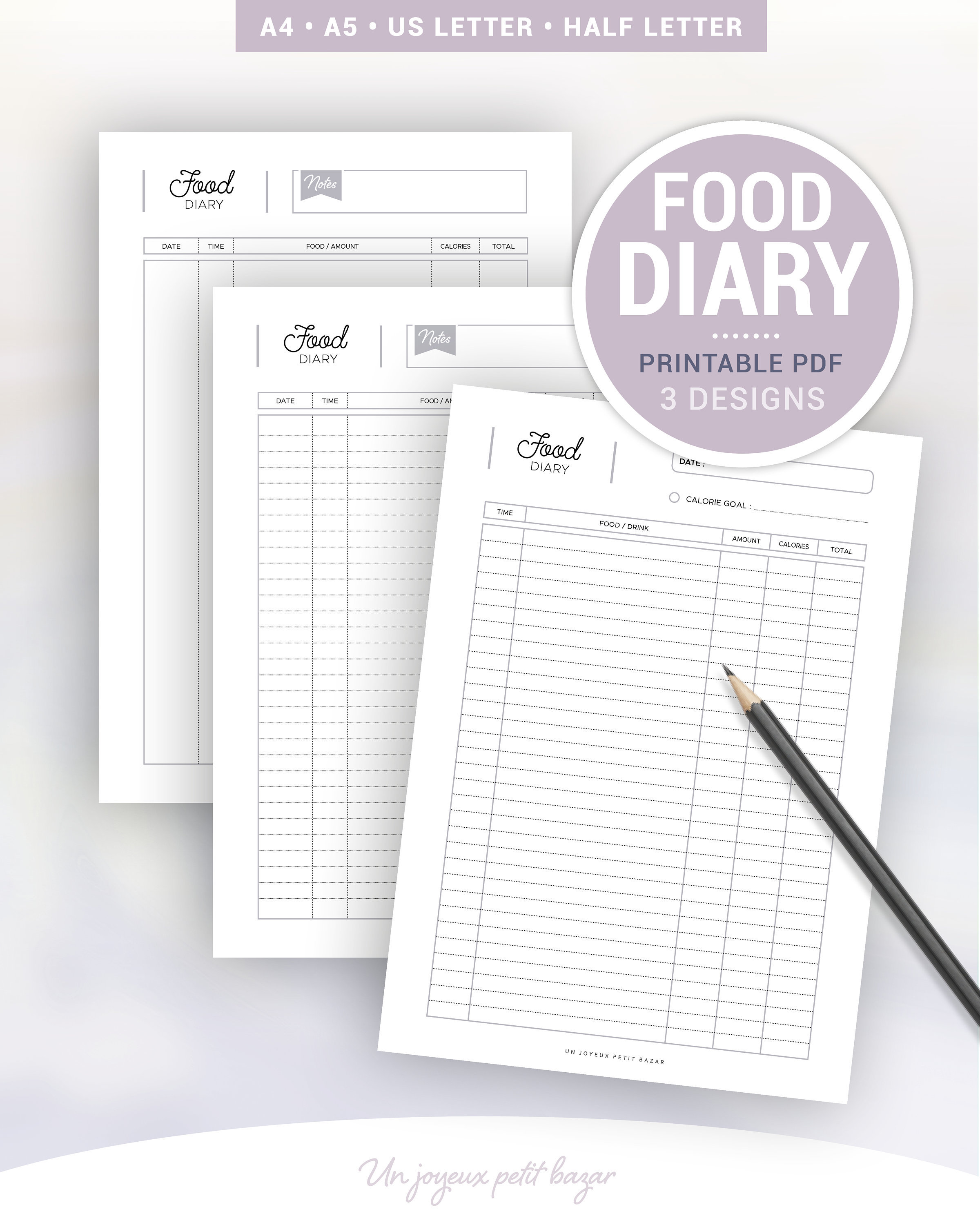 FOOD DIARY, Printable Food Journal, Weight Loss Journal, Calorie ...