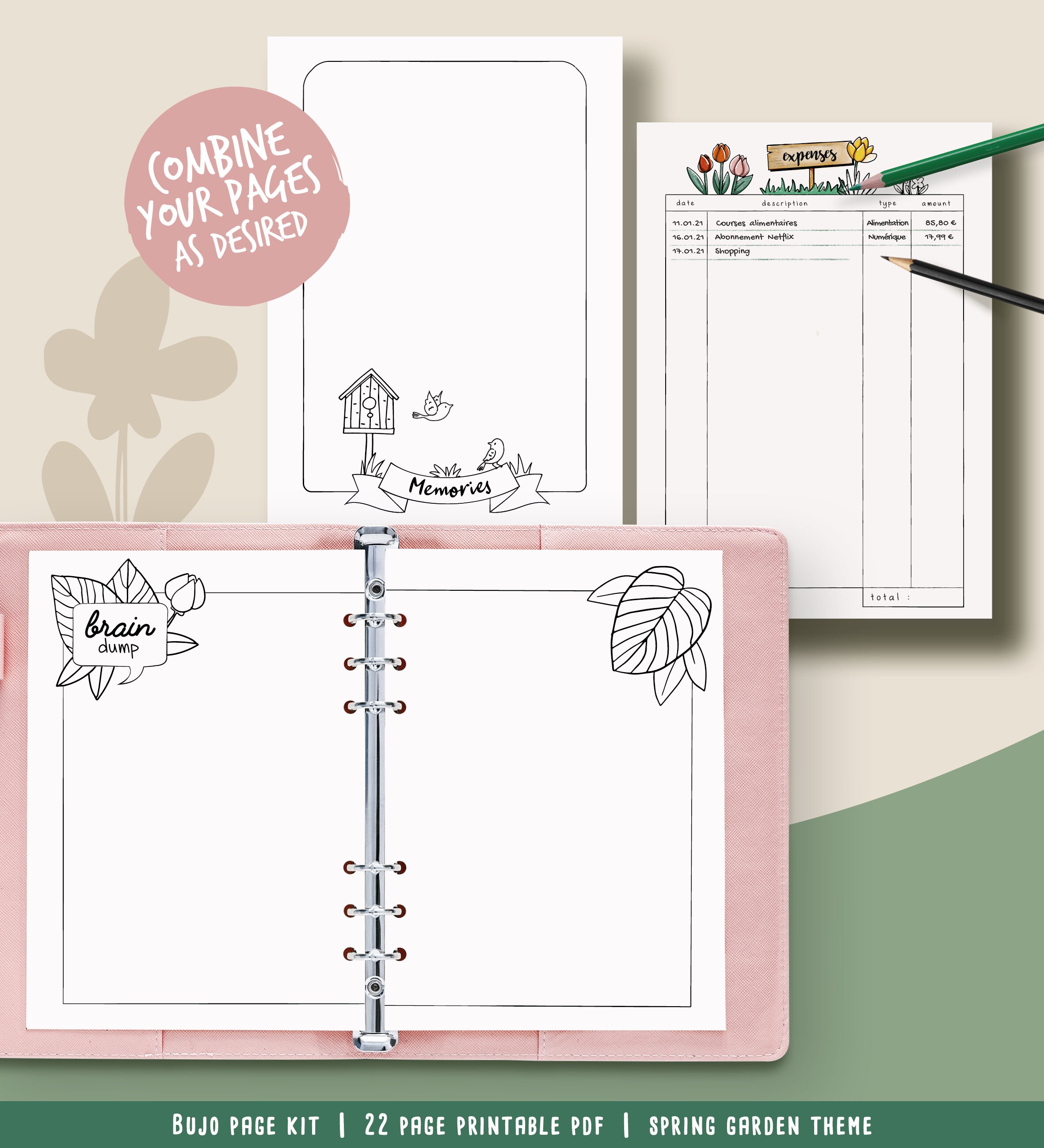 Printable Pages for Illustrated Planner, Coloring Spring Theme, Undated ...
