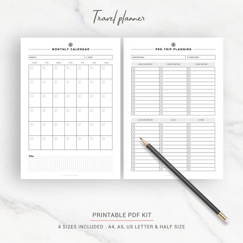 TRAVEL PLANNER, Printable Planner, Packing List, Road Map, Daily ...