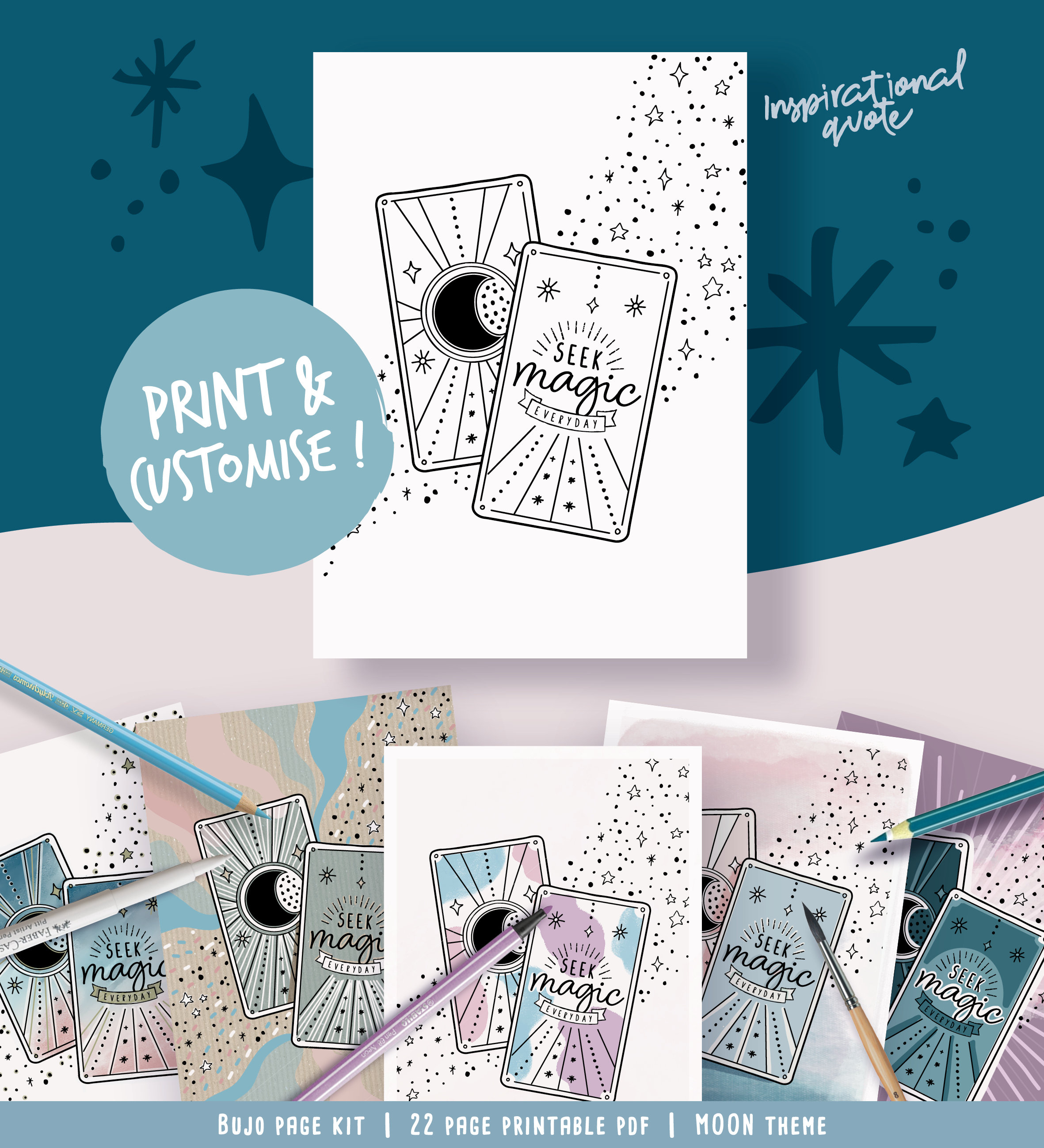 Printable Pages for Illustrated Planner, Coloring Moon Theme, Undated ...