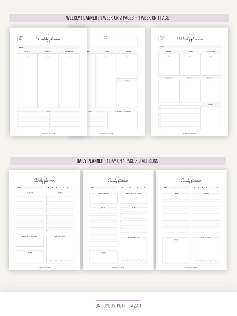 UNDATED PLANNER SET Instant Download Yearly, Monthly, Weekly, Daily ...