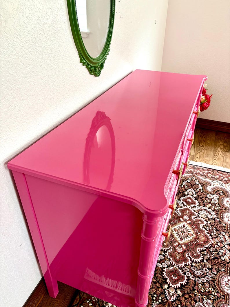 Hot Pink Henry Link Faux Bamboo 6 Drawer Dresser/buffet/credenza - Etsy