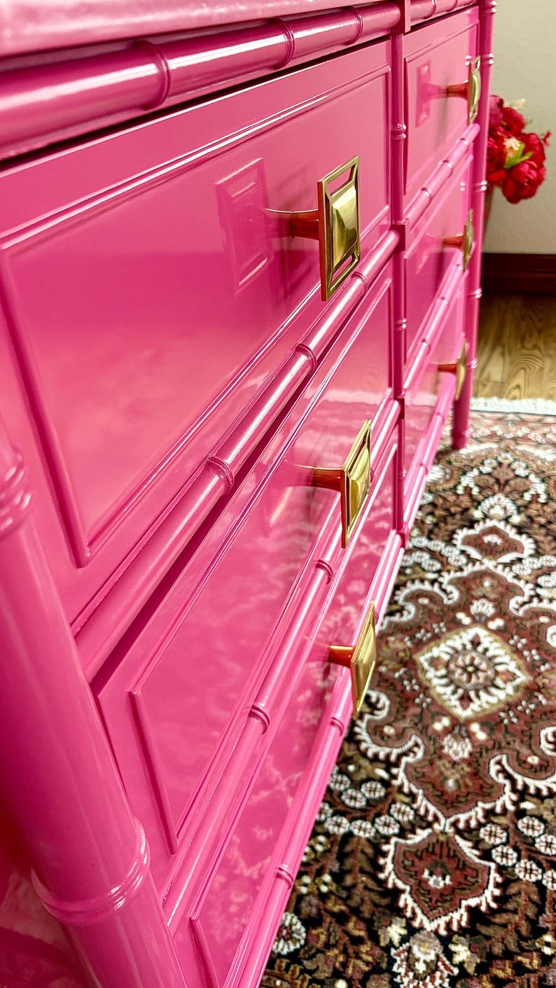 Hot Pink Henry Link Faux Bamboo 6 Drawer Dresser/buffet/credenza - Etsy