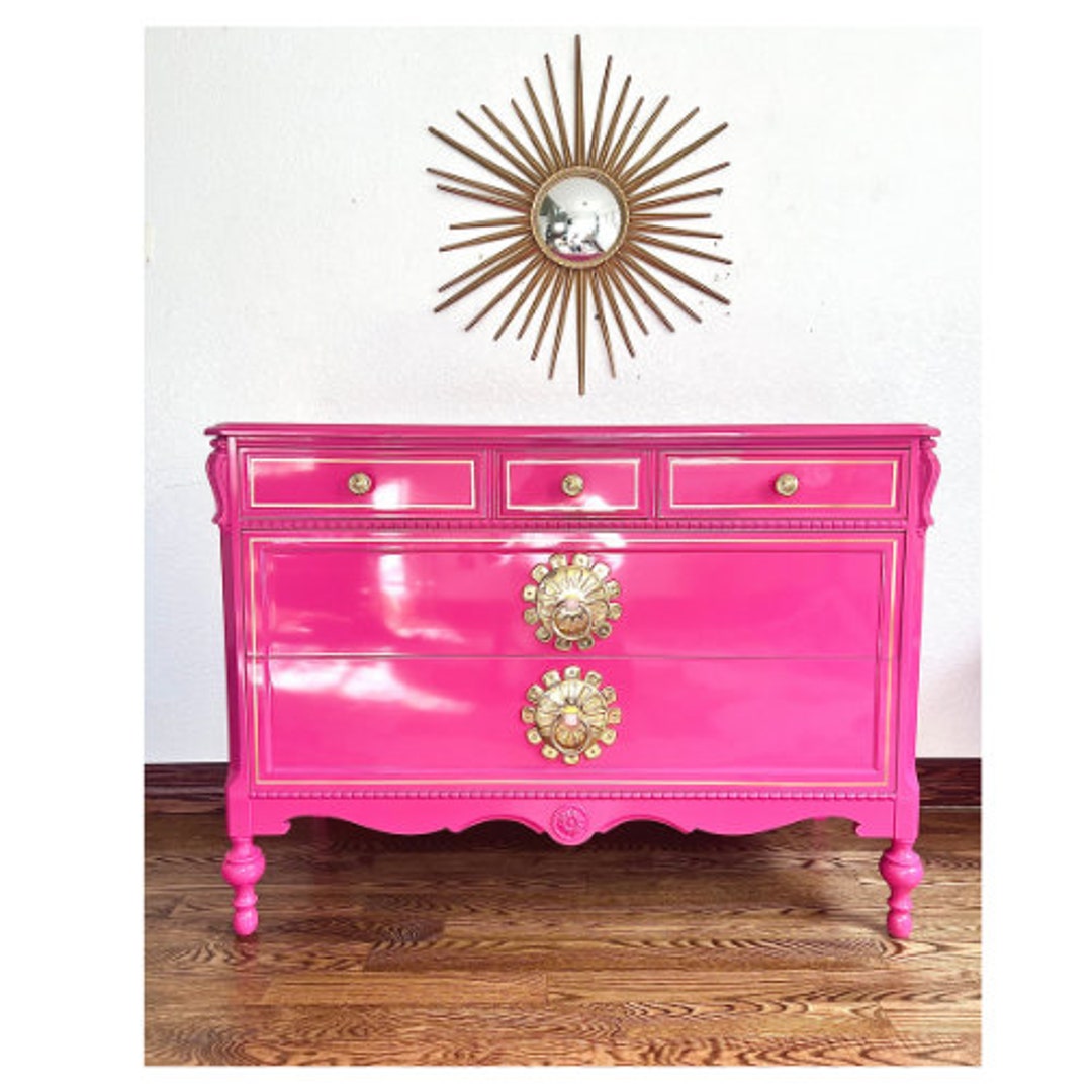 Vintage Hot Pink Hollywood Regency Dresser/buffet/credenza, Storage ...