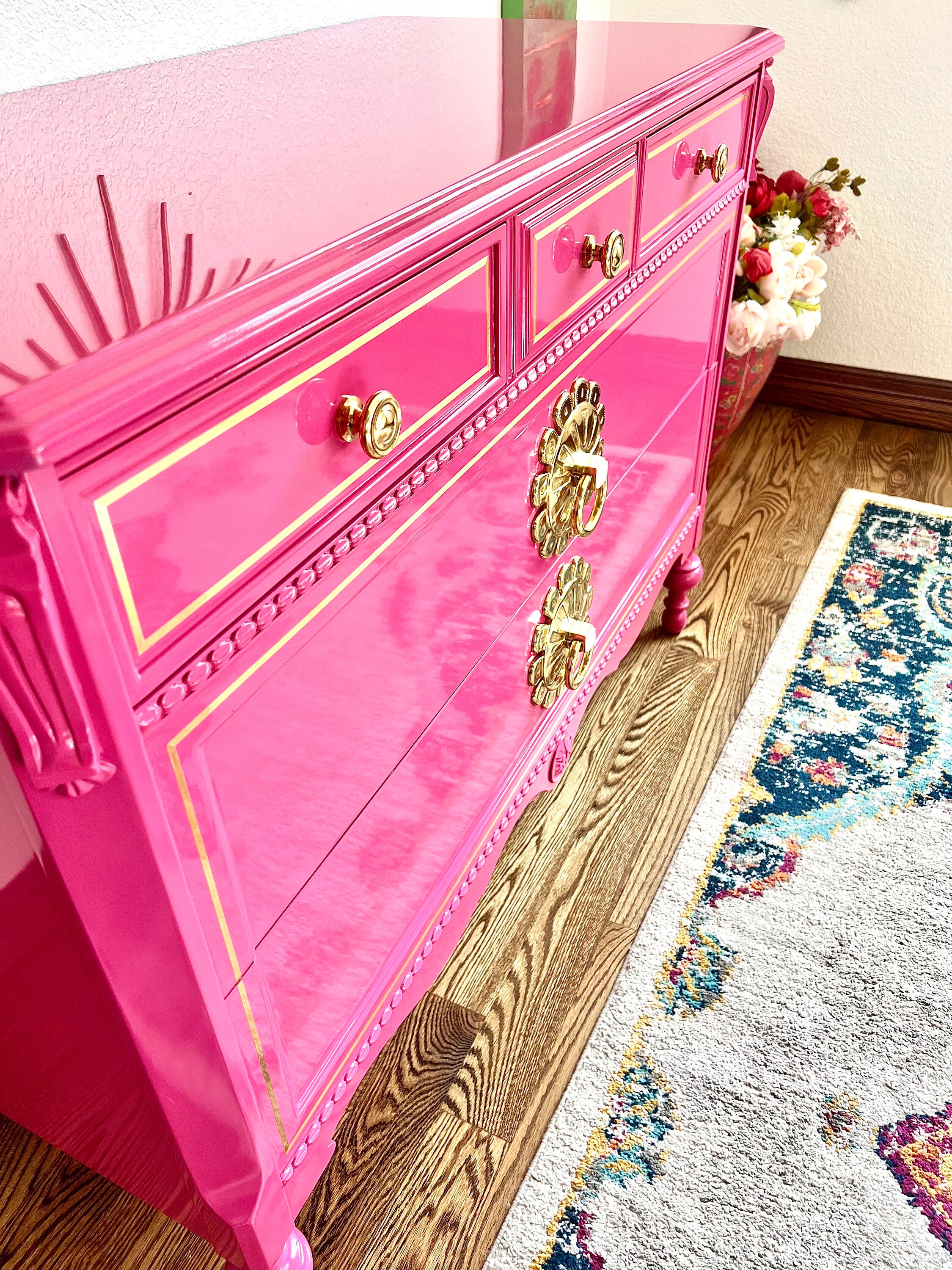 Vintage Hot Pink Hollywood Regency Dresser/buffet/credenza, Storage ...