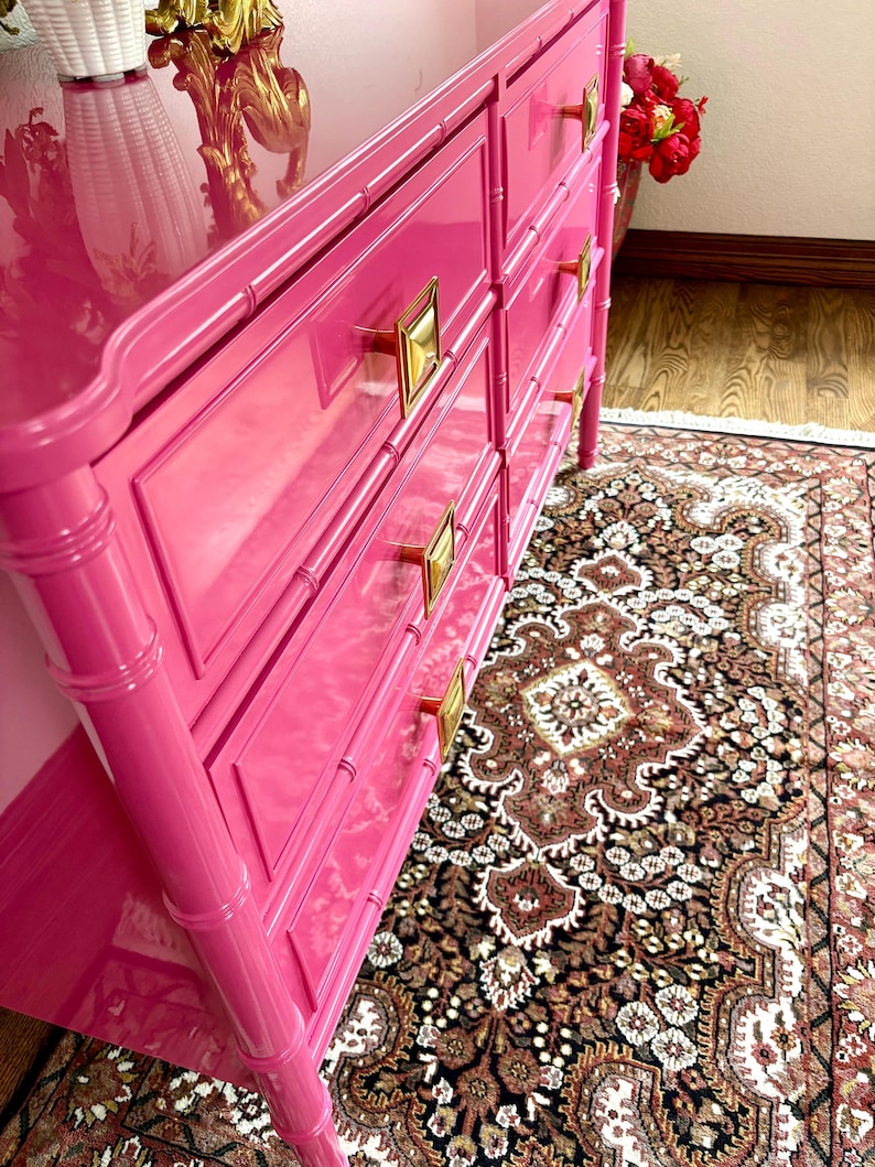 Hot Pink Henry Link Faux Bamboo 6 Drawer Dresser/buffet/credenza - Etsy