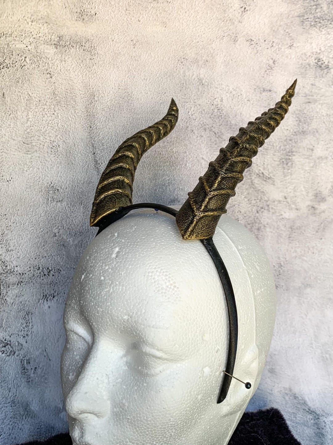 Silver and Gold, Metallic Demon, Devil, Dragon Horns. Costume Headpiece ...
