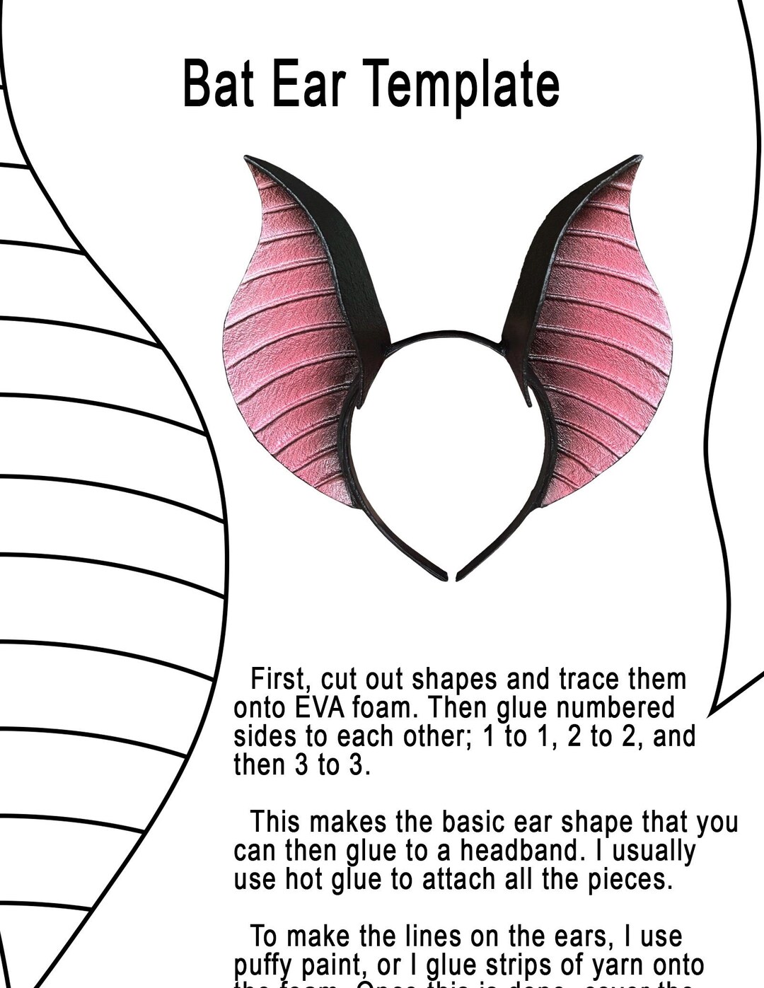 Bat Ear Costume Printable Template- Cosplay Pattern- Halloween Craft - Etsy