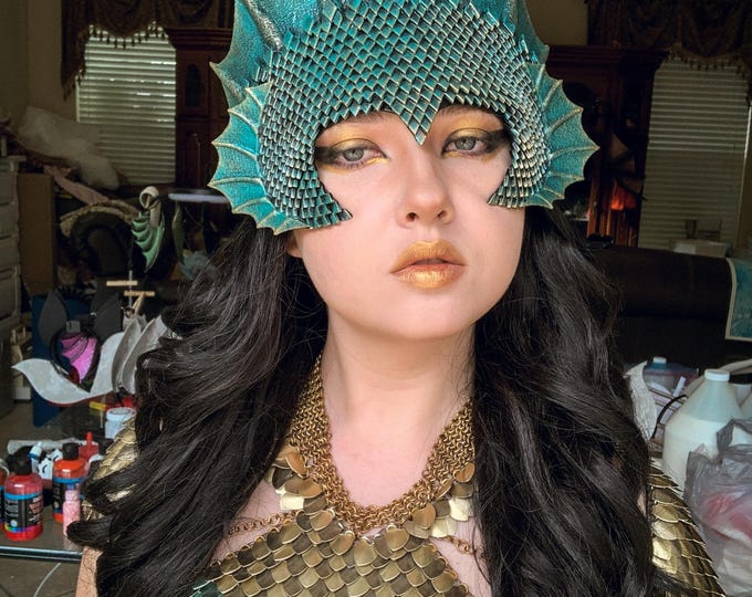 Handcrafted Teal and Gold Mermaid/siren Fantasy Mask – Cosplay, LARP ...