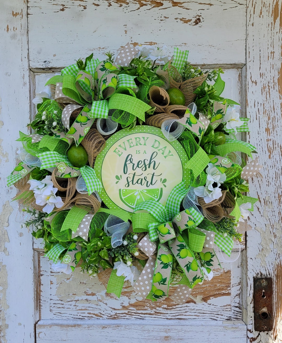 Lime Wreath, Summer Lime Wreath for Front Door, Citrus Summer Wreath ...