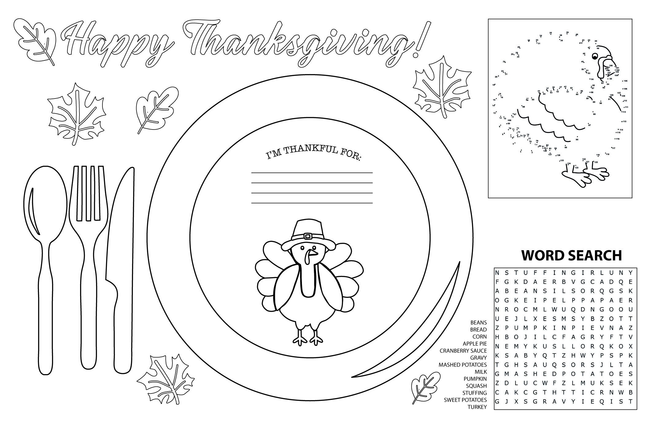 Printable Thanksgiving Placemat for Kids, Thanksgiving Activity Place ...