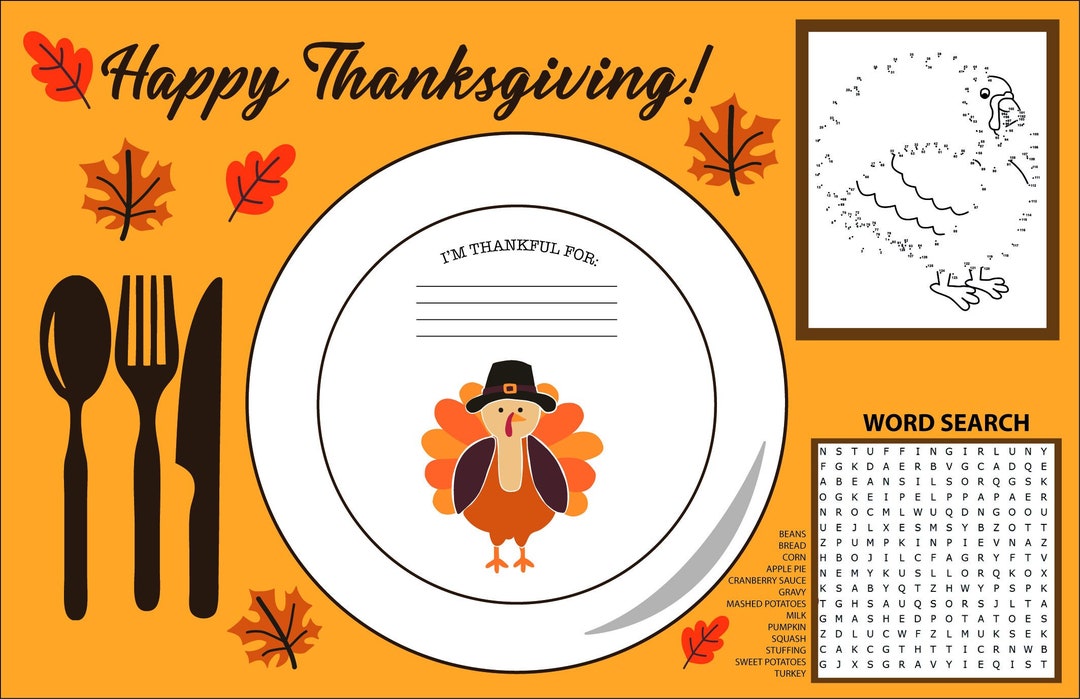 Printable Thanksgiving Placemat for Kids, Thanksgiving Activity Place ...