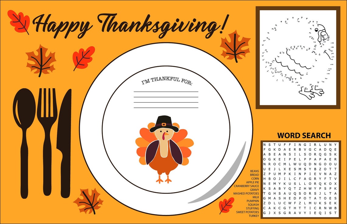 Printable Thanksgiving Placemat for Kids, Thanksgiving Activity Place ...