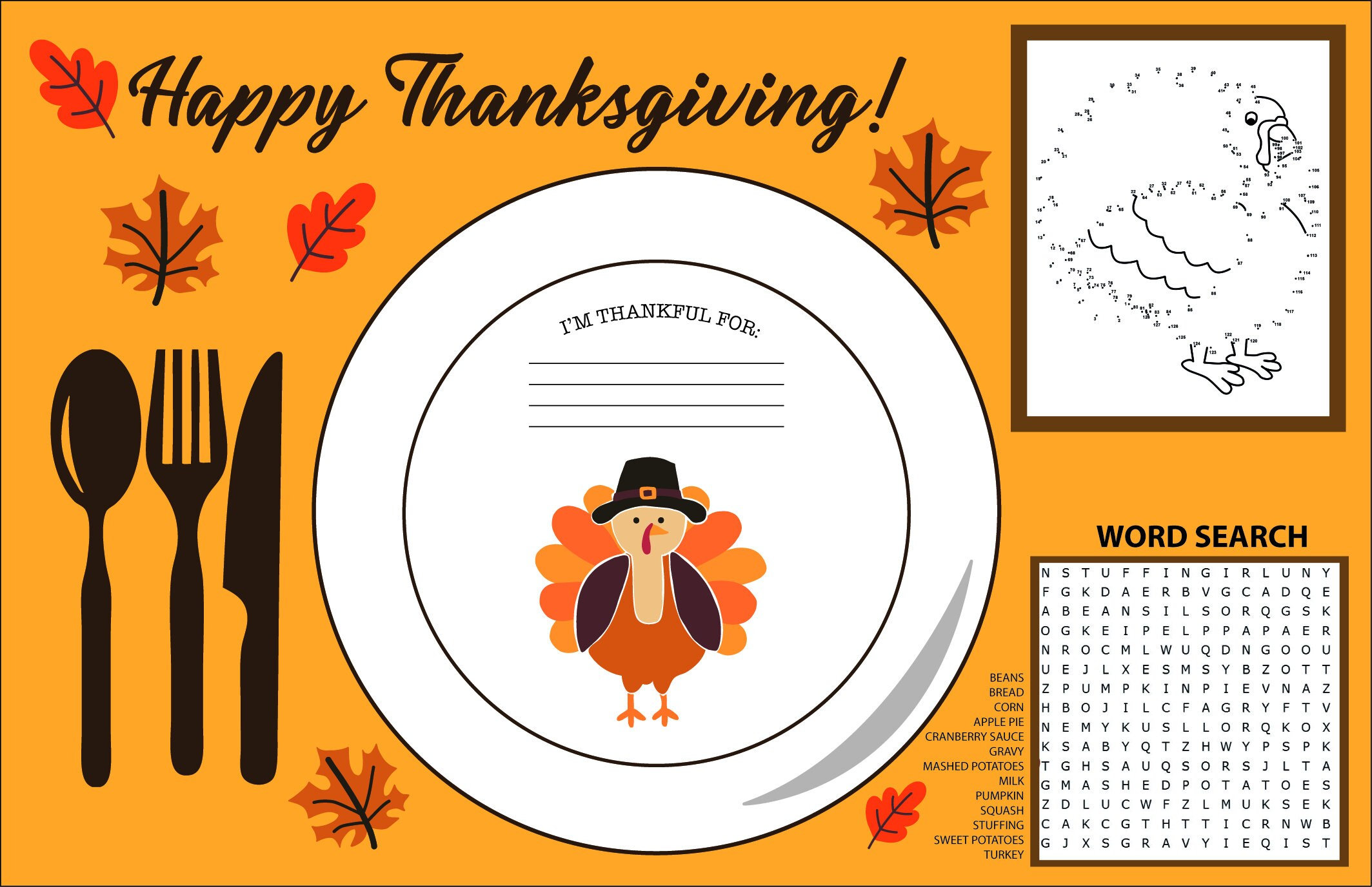 Printable Thanksgiving Placemat for Kids, Thanksgiving Activity Place ...
