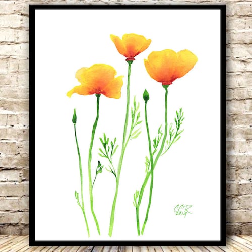 California Poppies Art Minimalist Orange Flowers From - Etsy