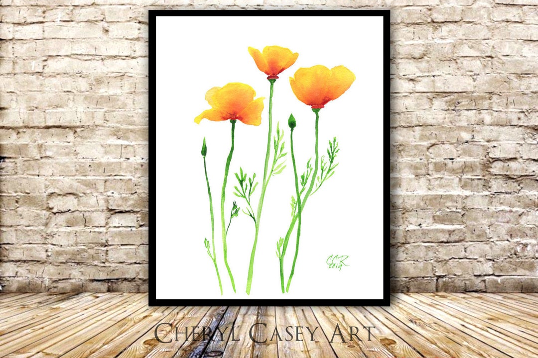 California Poppies Art, Minimalist Orange Flowers From Watercolor by ...